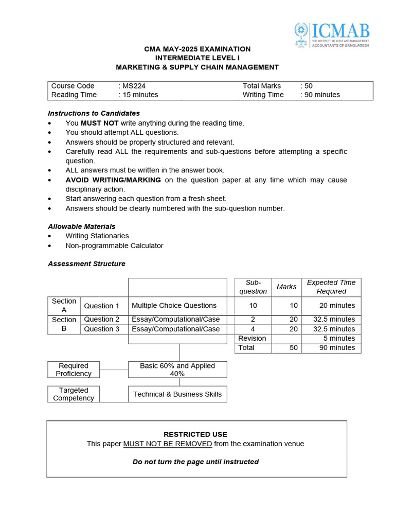 Ms224.Msm(Il-i) Question Cma May-2025 Exam. | PDF | Multiple Choice ...