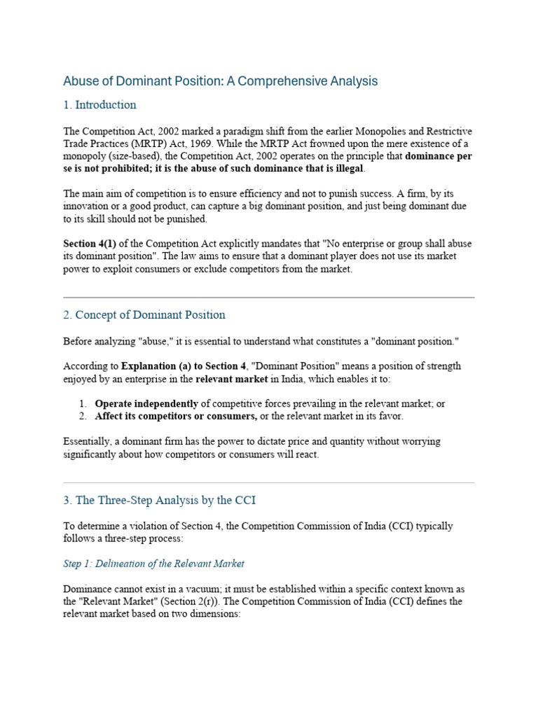 Understanding Abuse of Dominant Position | PDF | Monopoly | Market ...