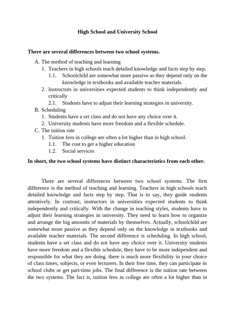 Differences Between High School and University | PDF | University ...