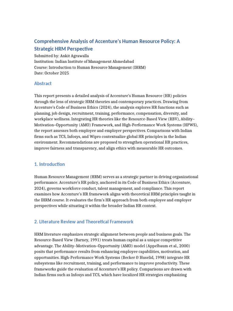 Accenture HR Policy Analysis IIMA Report | PDF | Human Resource ...