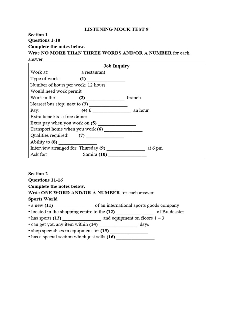 Listening Mock Test 9 | PDF