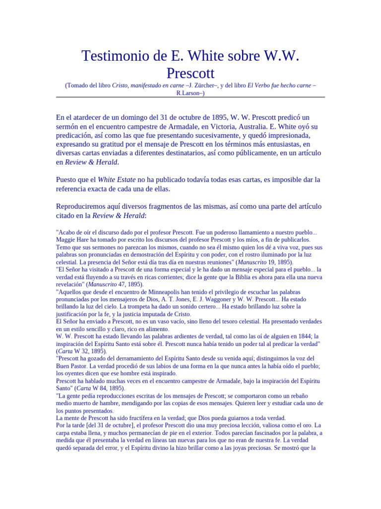 Prescott - Testimonio de Elena White | PDF | Verdad | Creencia ...