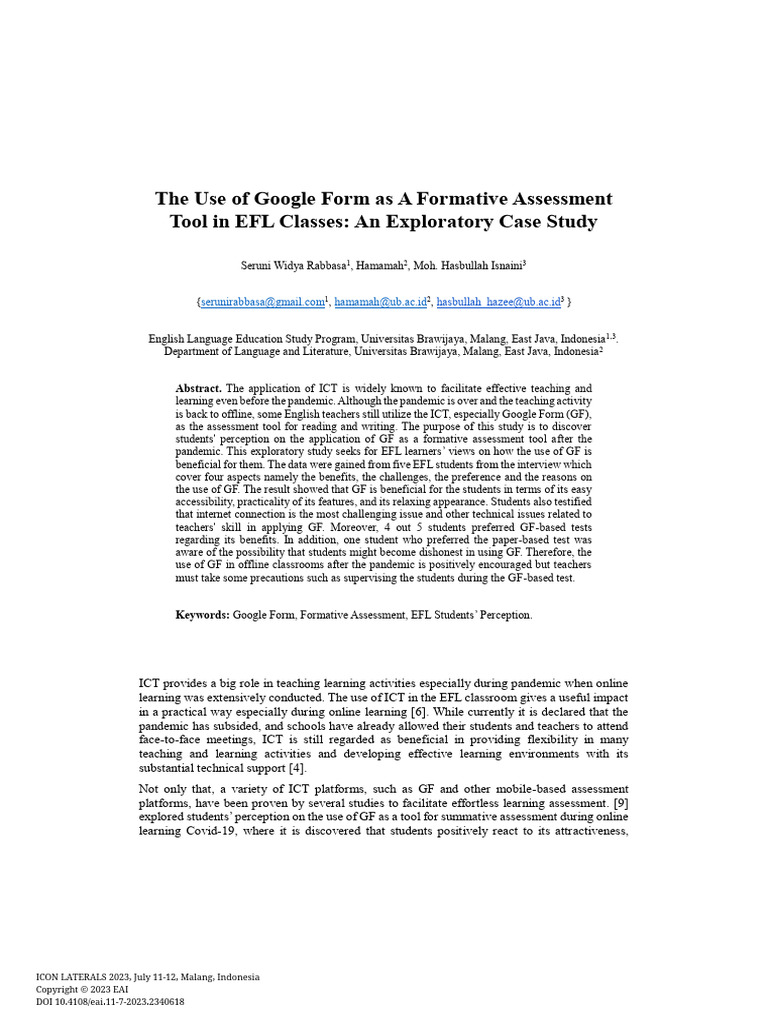 Google Forms in EFL Formative Assessment | PDF | Educational Assessment ...