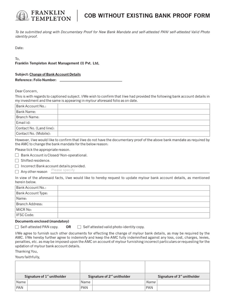 Bank Account Change Request Form | PDF