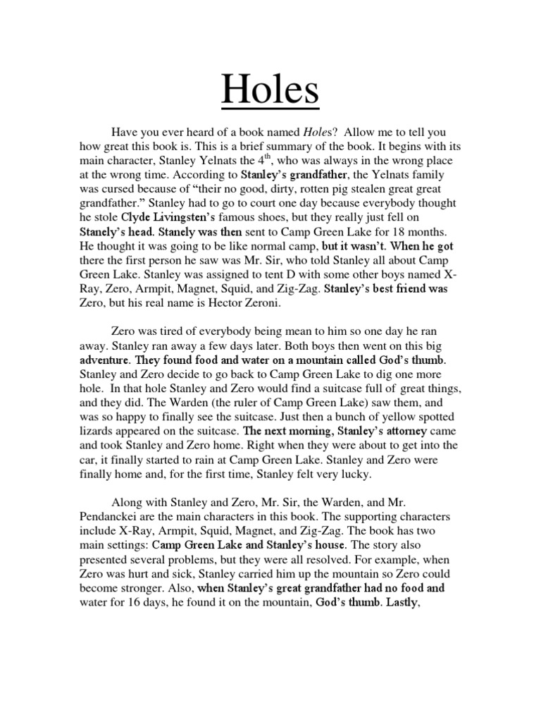 A Brief Summary and Review of the Acclaimed Novel 'Holes' Highlighting ...