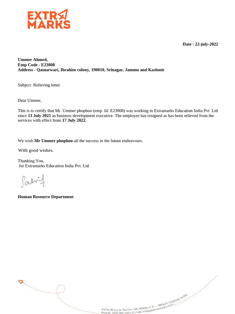 Relieving Letter | PDF