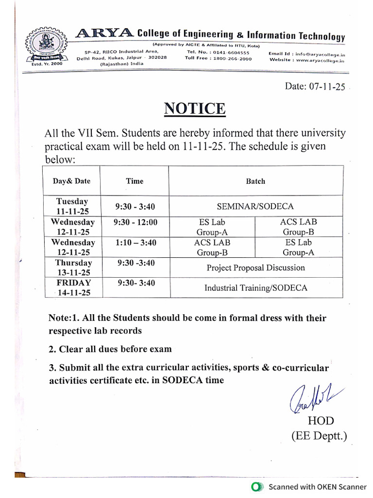 VII Th Sem University Practical Exam Notice | PDF
