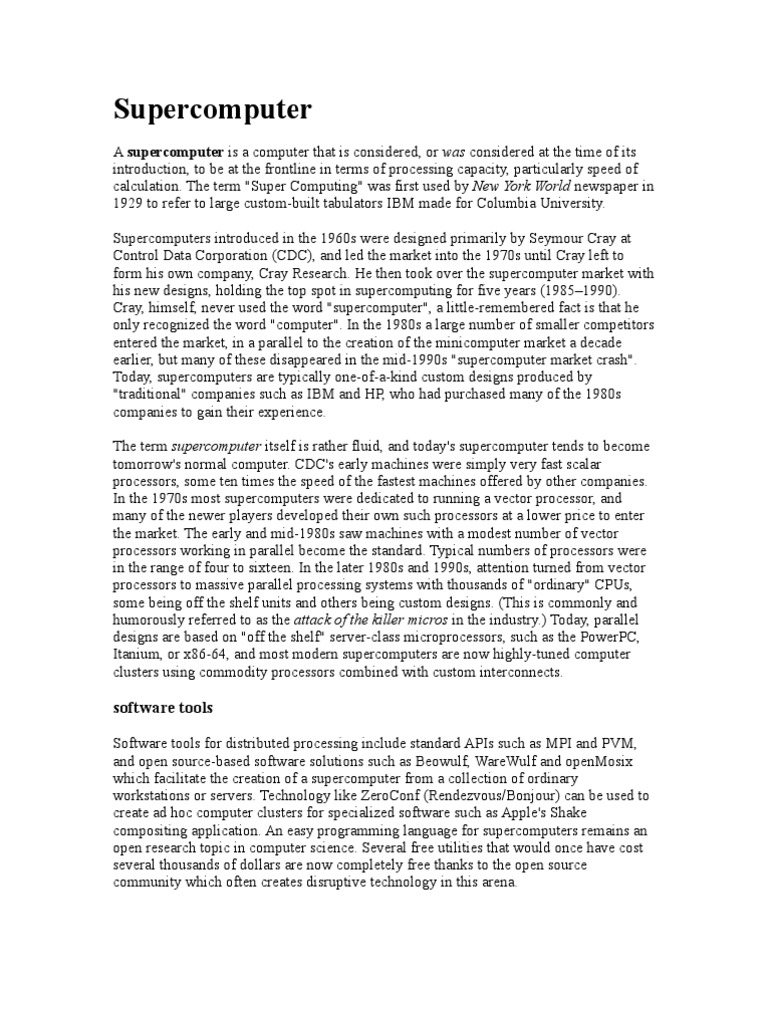 Supercomputers: Evolution and Uses | PDF