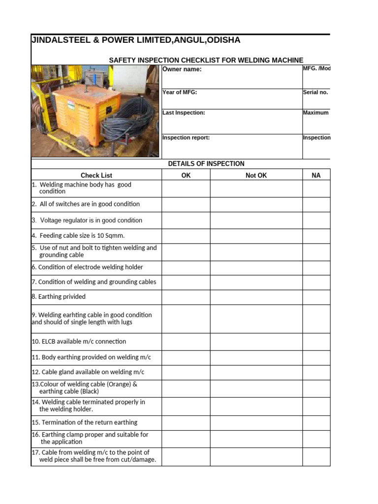 Welding and Crane Safety Inspection Checklist | PDF | Welding ...
