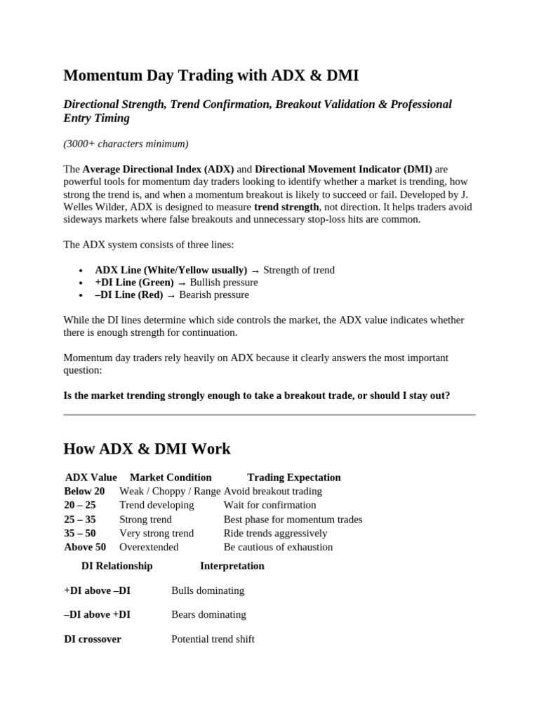 Momentum Day Trading With ADX & DMI | PDF | Private Sector | Market ...