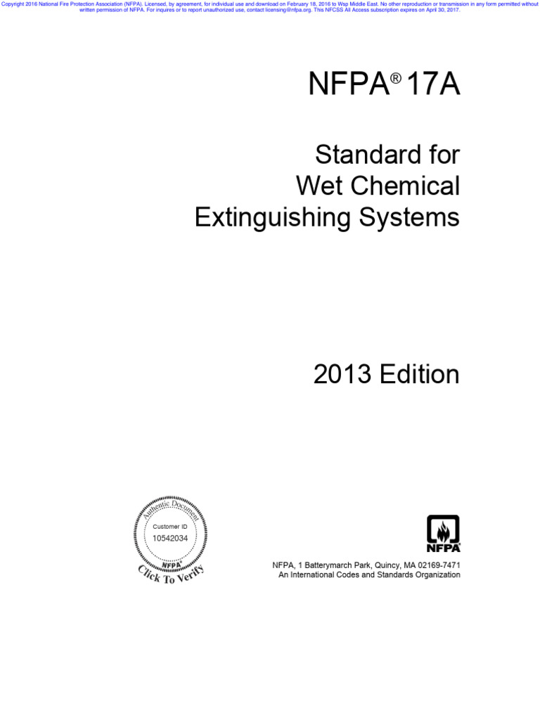 NFPA 17A: Wet Chemical Systems Standard | PDF | Patent | Patent ...