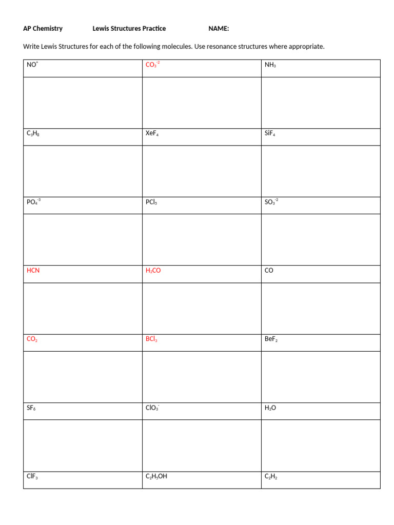 AP Chemistry Lewis Structures Practice-2 | PDF
