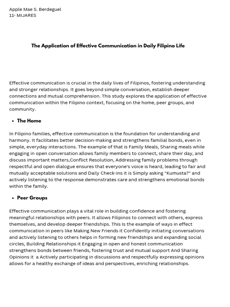 Effective Communication in Filipino Life | PDF | Communication | Community