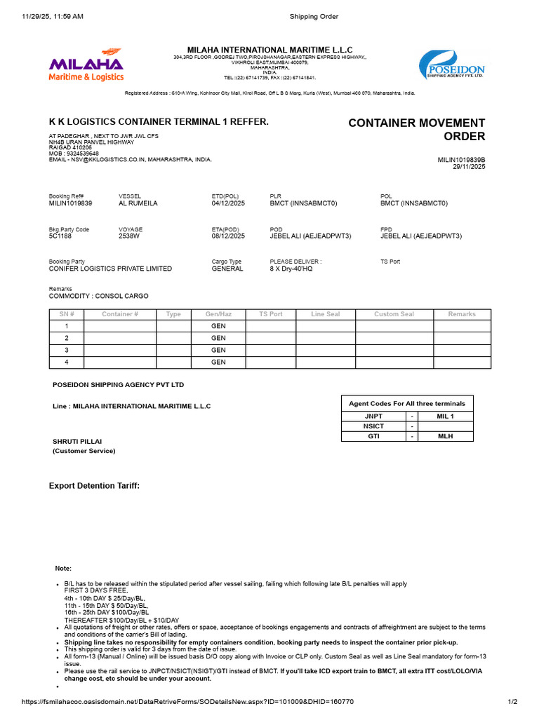 Shipping Order MILIN1019839 | PDF | Water Transport | Supply Chain ...