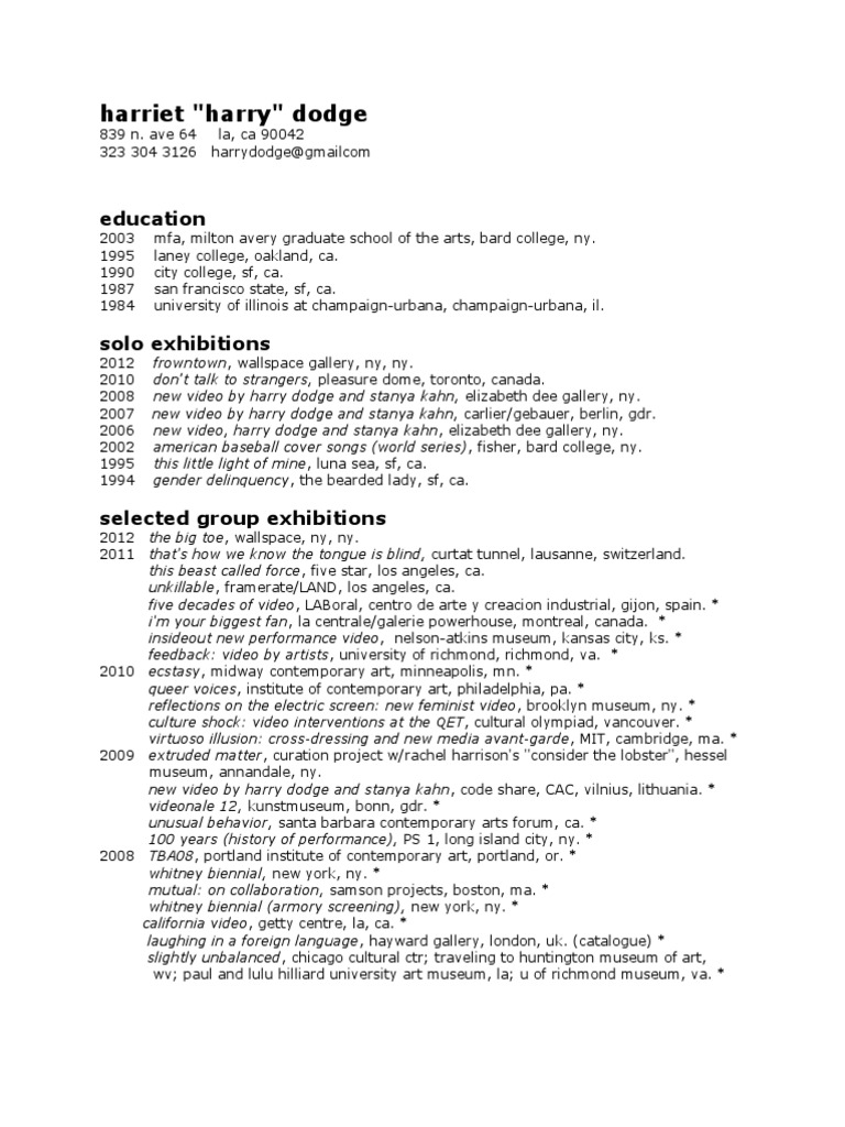 Dodge Harry CV May 30, 2012 1 | PDF | American Art | Arts (General)
