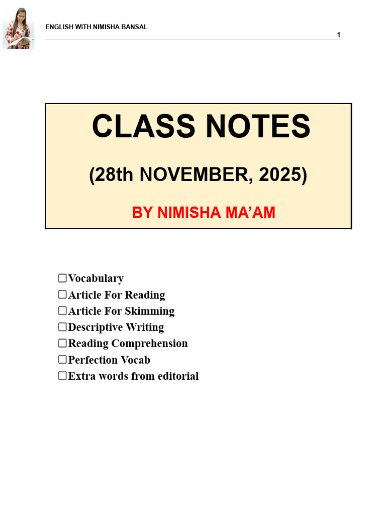 Class Notes 28th Nov, 2025 | PDF | Test Cricket