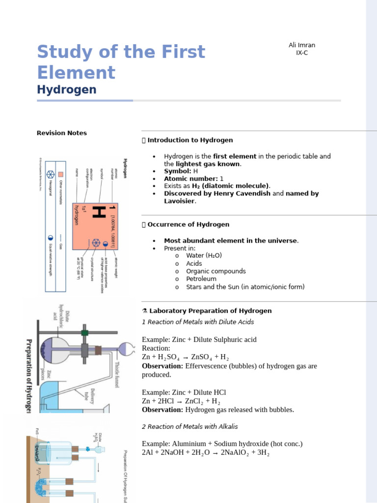 Study of The First Element Hydogen | PDF | Hydrogen | Ammonia