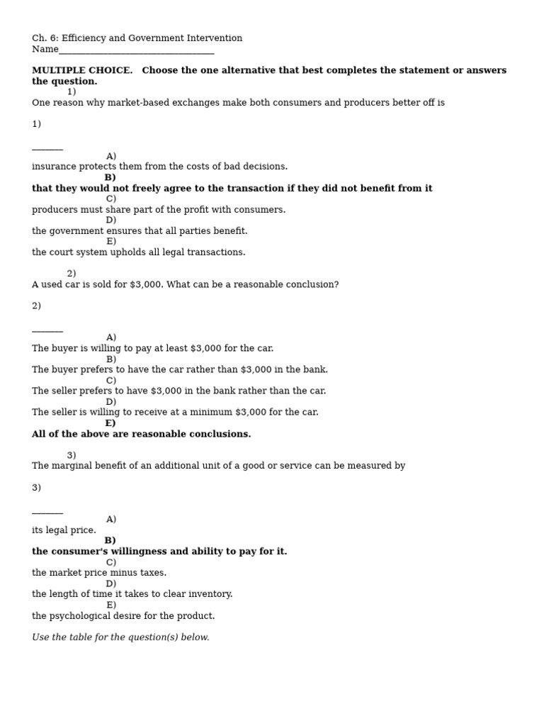 Quizz CHapter 6 | PDF | Economic Surplus | Labour Economics