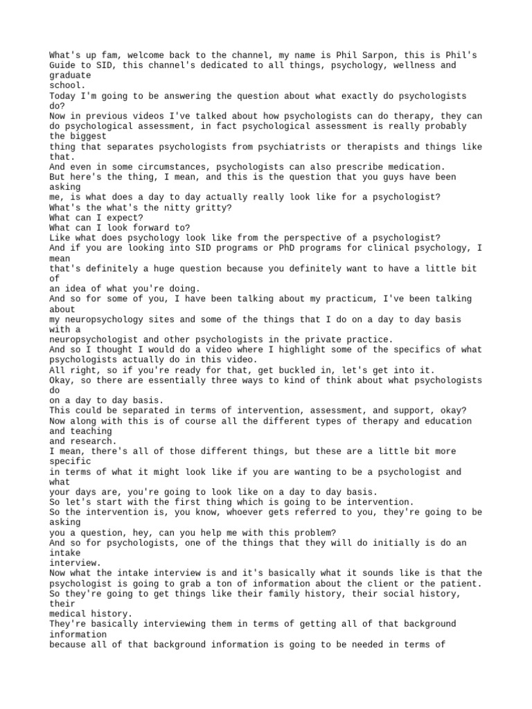 Daily Life of a Psychologist Explained | PDF | Psychologist ...