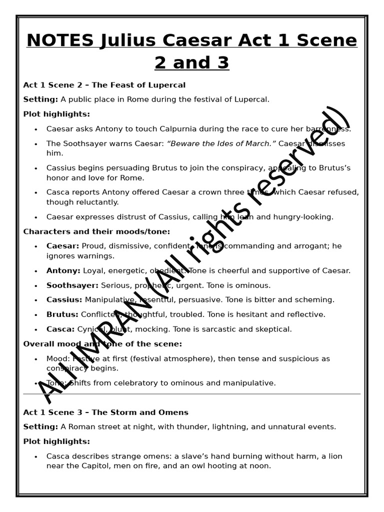 Julius Caesar Act 1 Scene 2 and 3 | PDF | Julius Caesar | Mark Antony