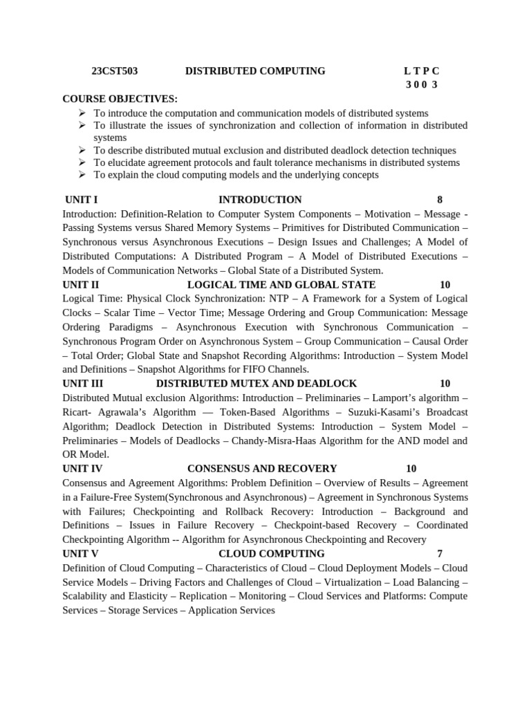DC Syllabus | PDF | Distributed Computing | Concurrent Computing