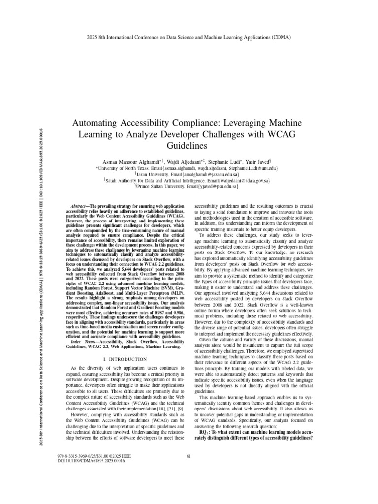 Automating Accessibility Compliance Leveraging Machine Learning To ...