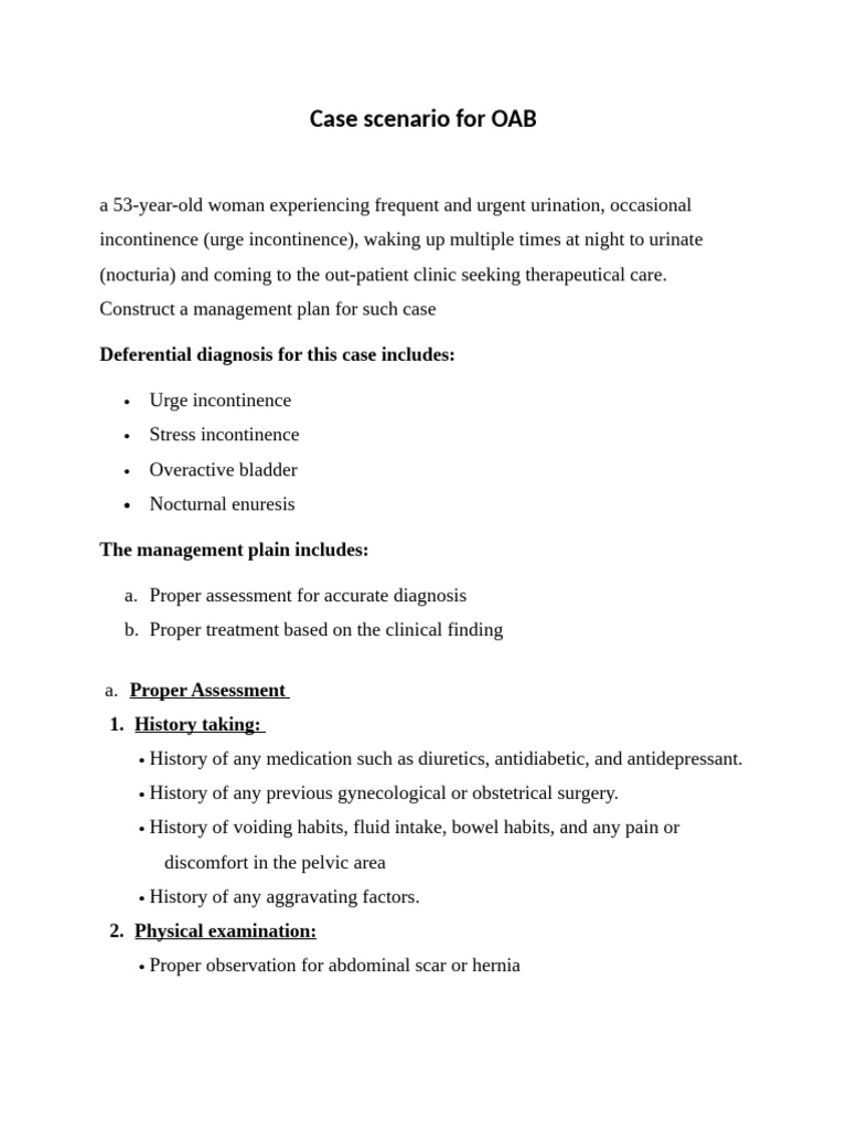 Management Plan for Overactive Bladder | PDF | Urinary Incontinence ...