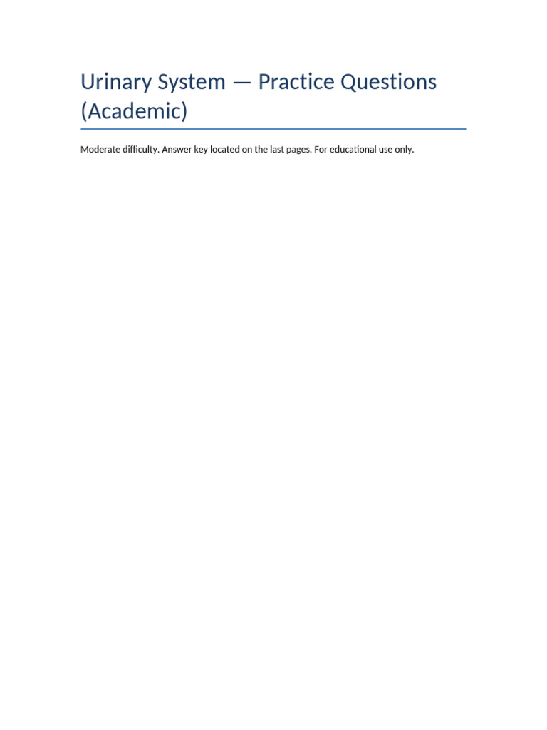 Urinary System Practice Questions Academic | PDF | Kidney | Urinary System