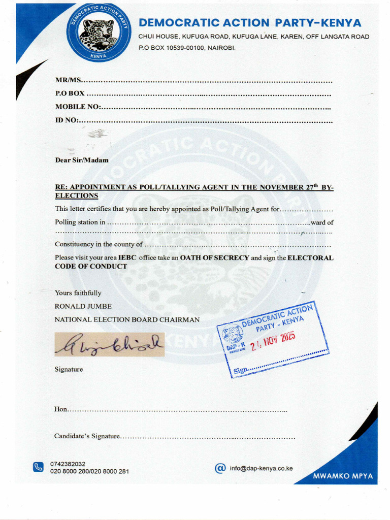 Dap-K Polling Agent Appointment Form | PDF