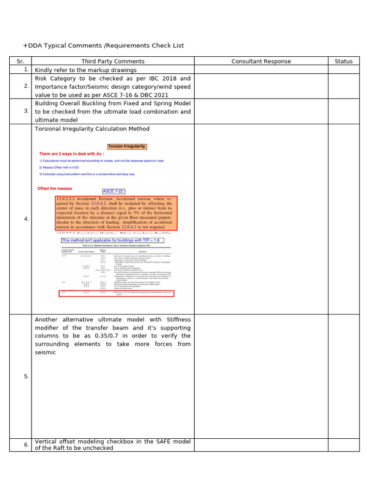 DDA Structural Comments Checklist | PDF | Beam (Structure) | Buckling