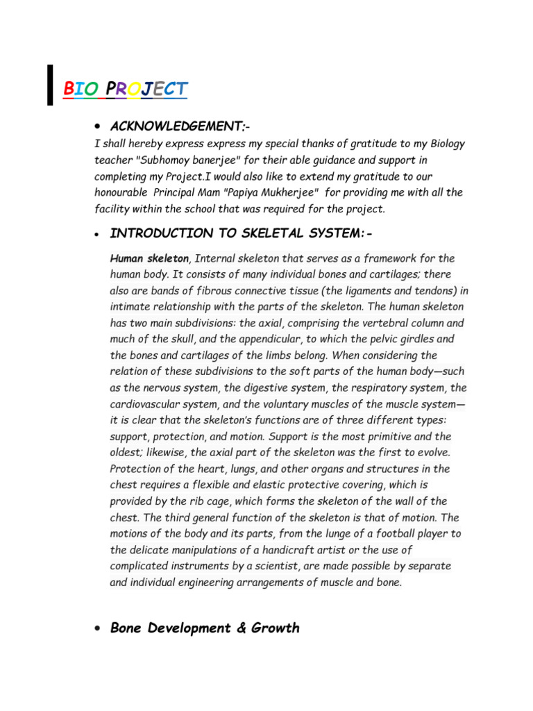 Bio Project DAVMSD Outline | PDF | Bone | Joint