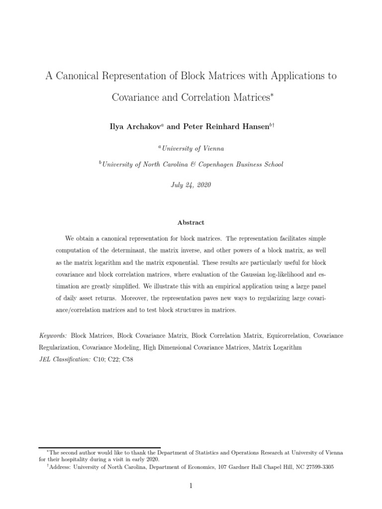 A Canonical Representation of Block Matrices With Applications To | PDF ...