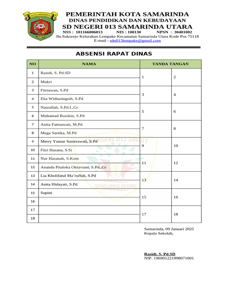 Format Absen Sedikit Kolom (1) | PDF