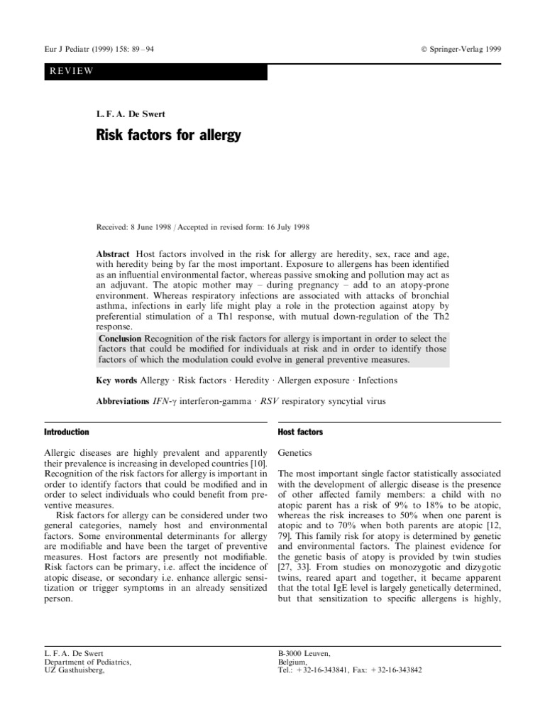 Risk Factor For Allergy | PDF | Allergy | Allergen