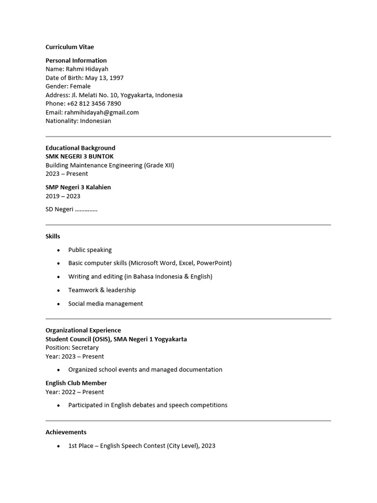 Contoh Curriculum Vitae | PDF