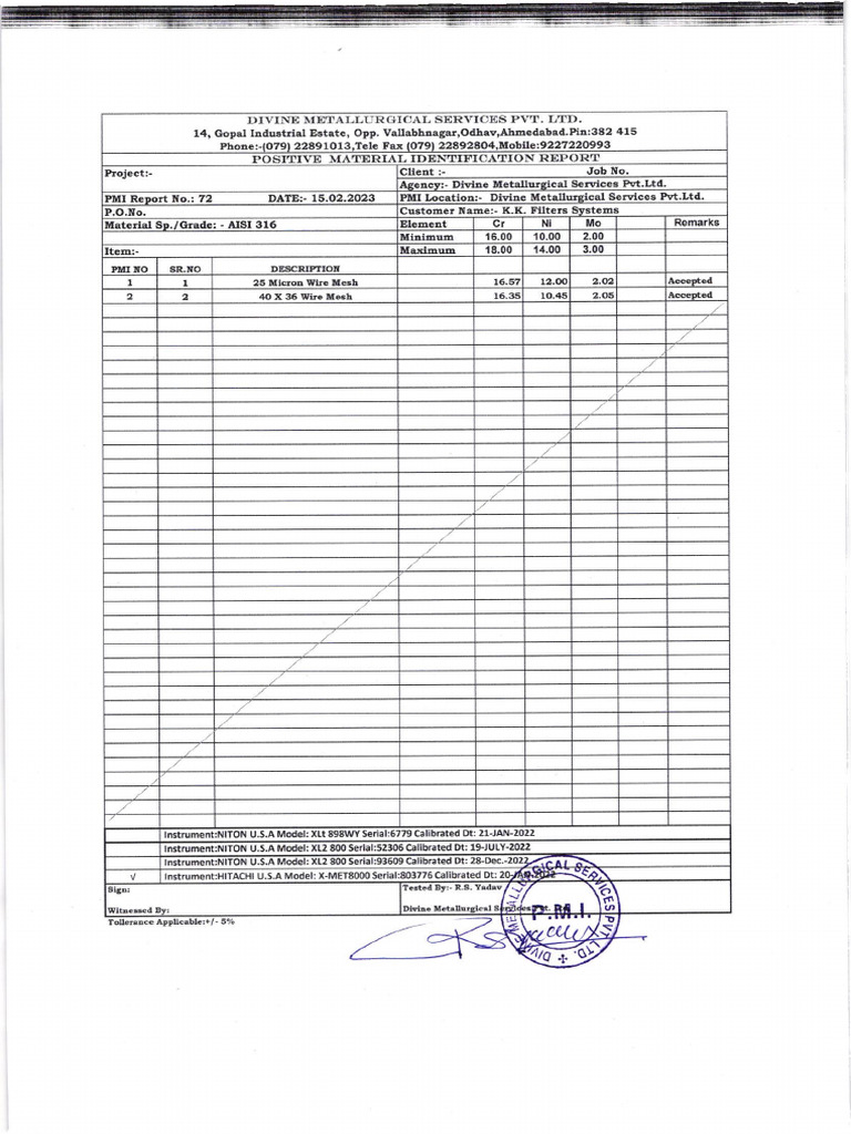 K.K.filters Systems - PMI Reports | PDF