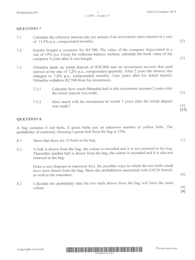 DBE November 2018 Paper 1 Question and Memo | PDF
