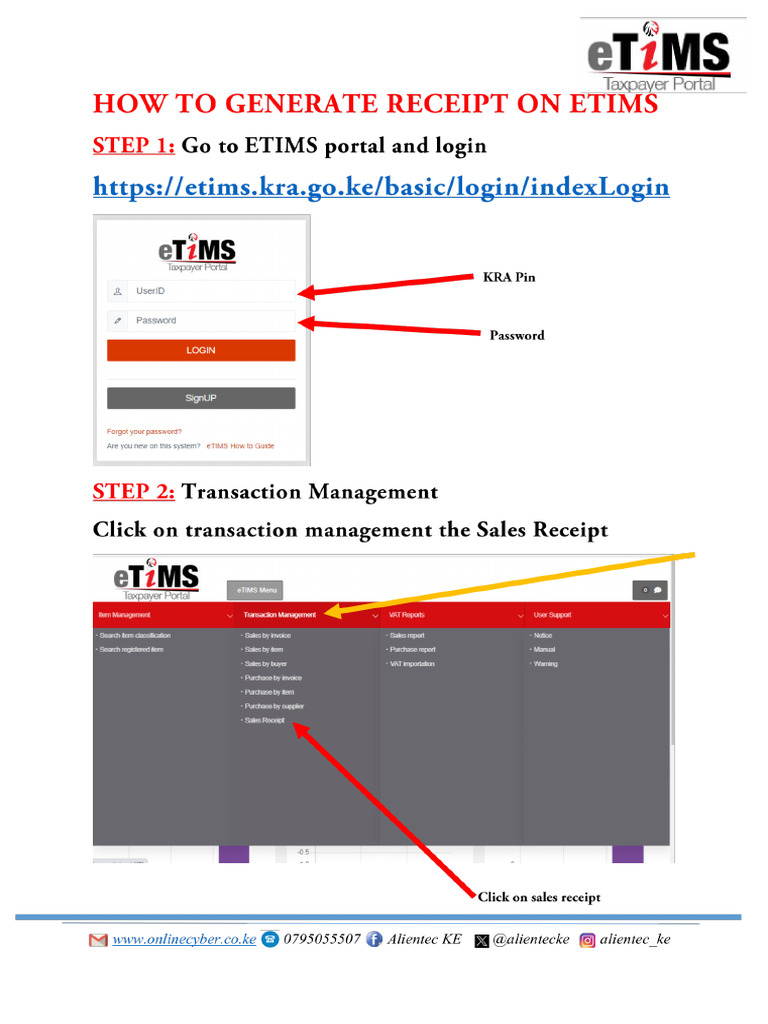 How To Generate Receipt On Etims Portal | PDF