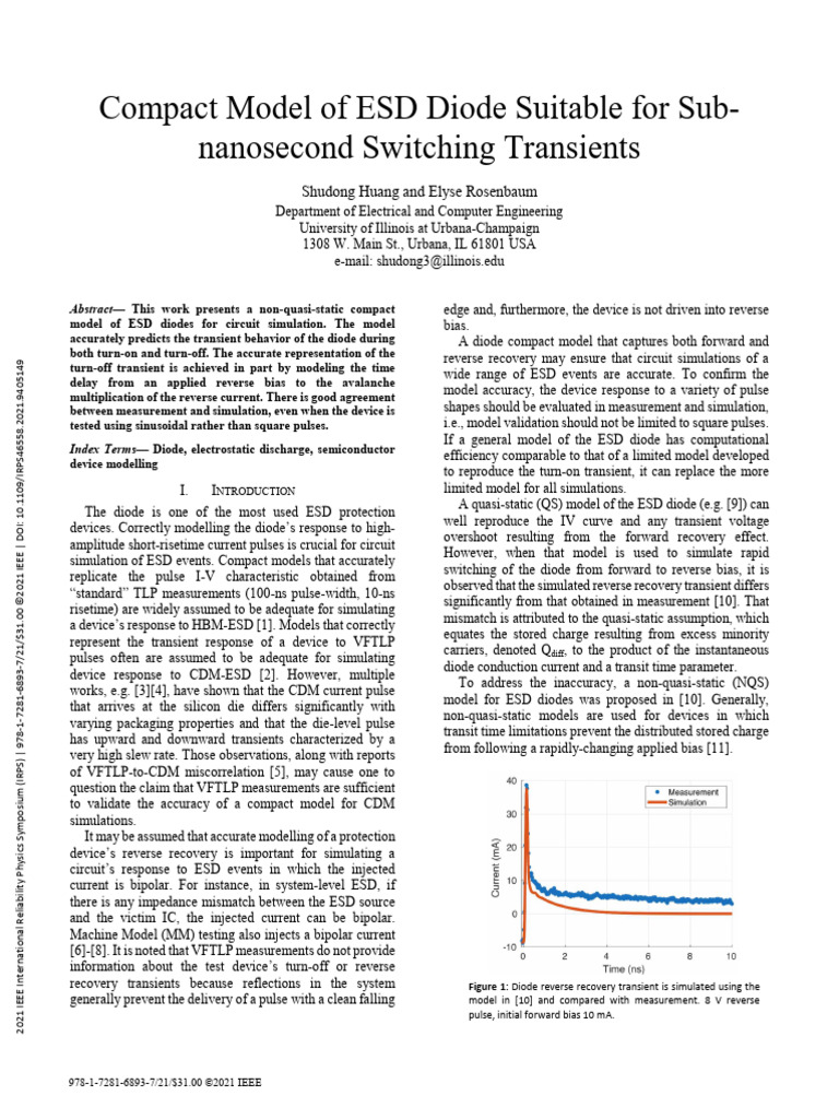 Compact Model of ESD Diode Suitable For Subnanosecond Switching ...
