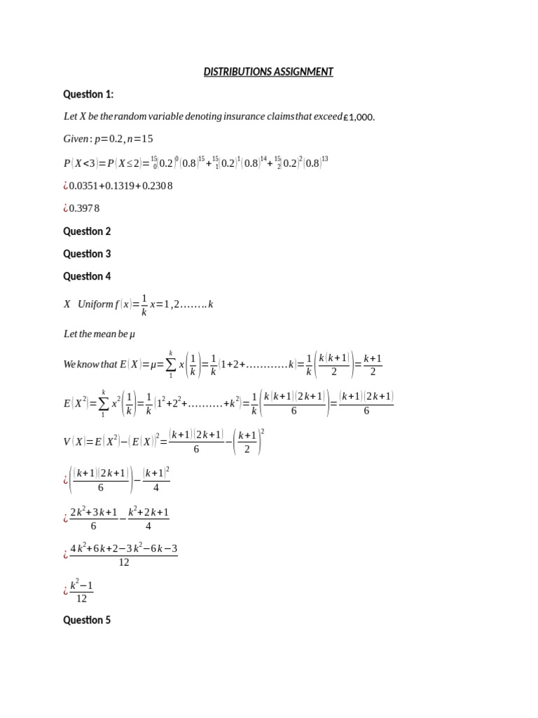 Distributions Assignment | PDF | Poisson Distribution | Teaching Mathematics