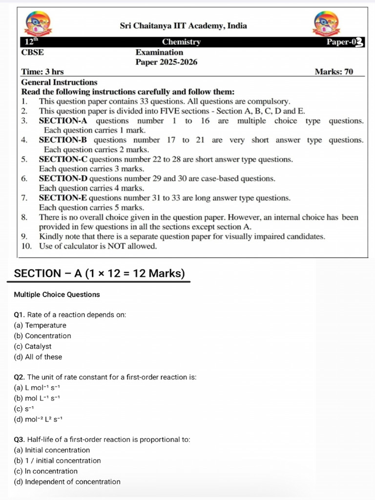 12th CBSE Sub Paper (Chem) - 29.11.2025 | PDF
