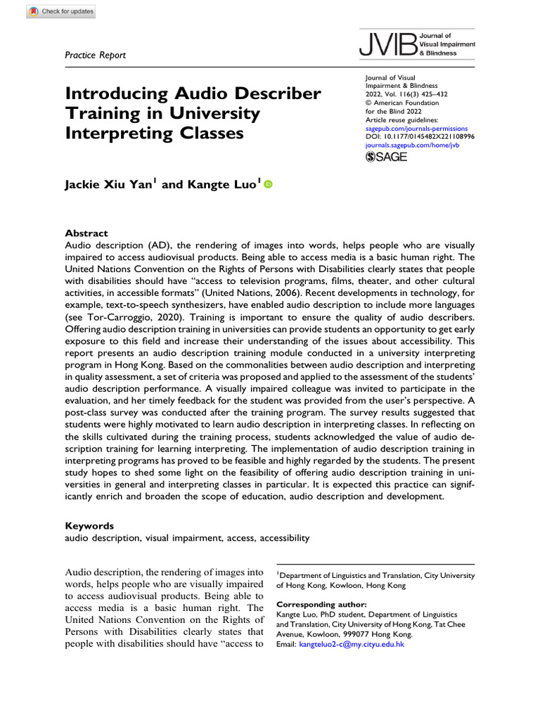 Yan_Luo_2022_0806_JVIB | PDF | Visual Impairment | Speech Synthesis