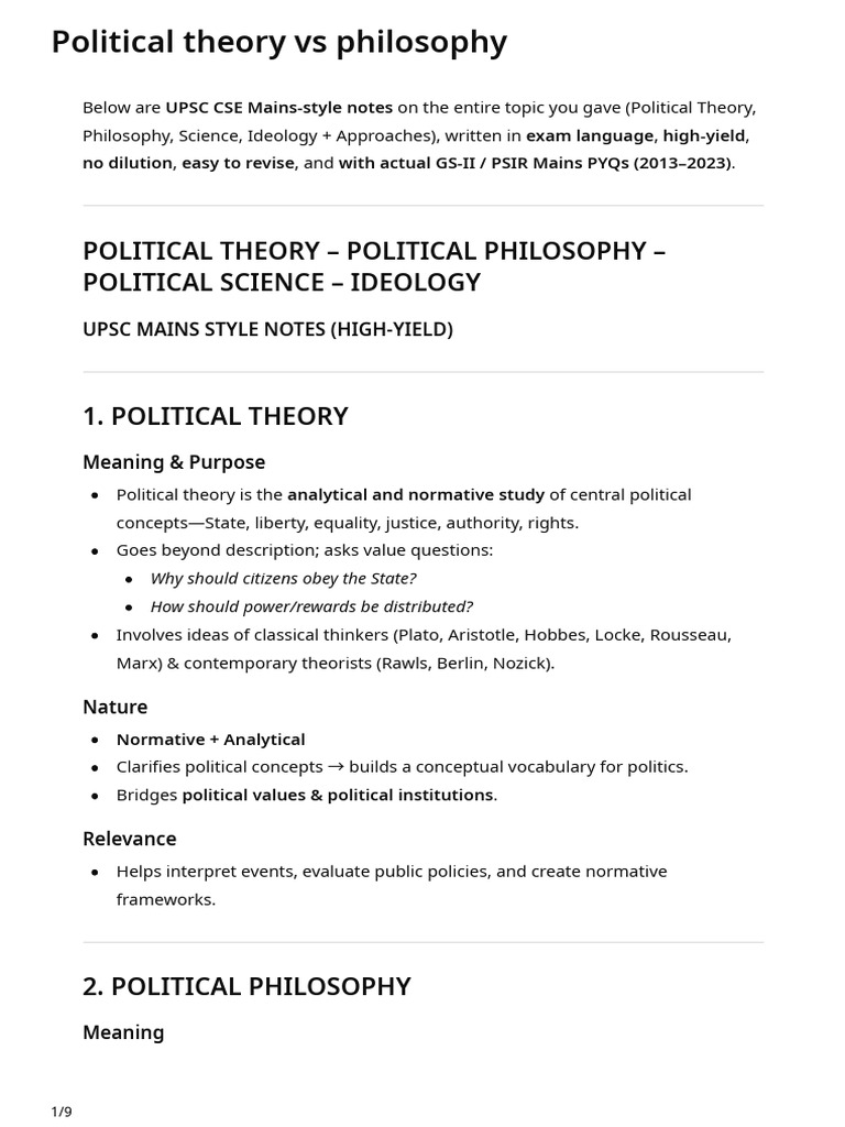 UPSC Notes: Political Theory & Philosophy | PDF | Political Philosophy ...
