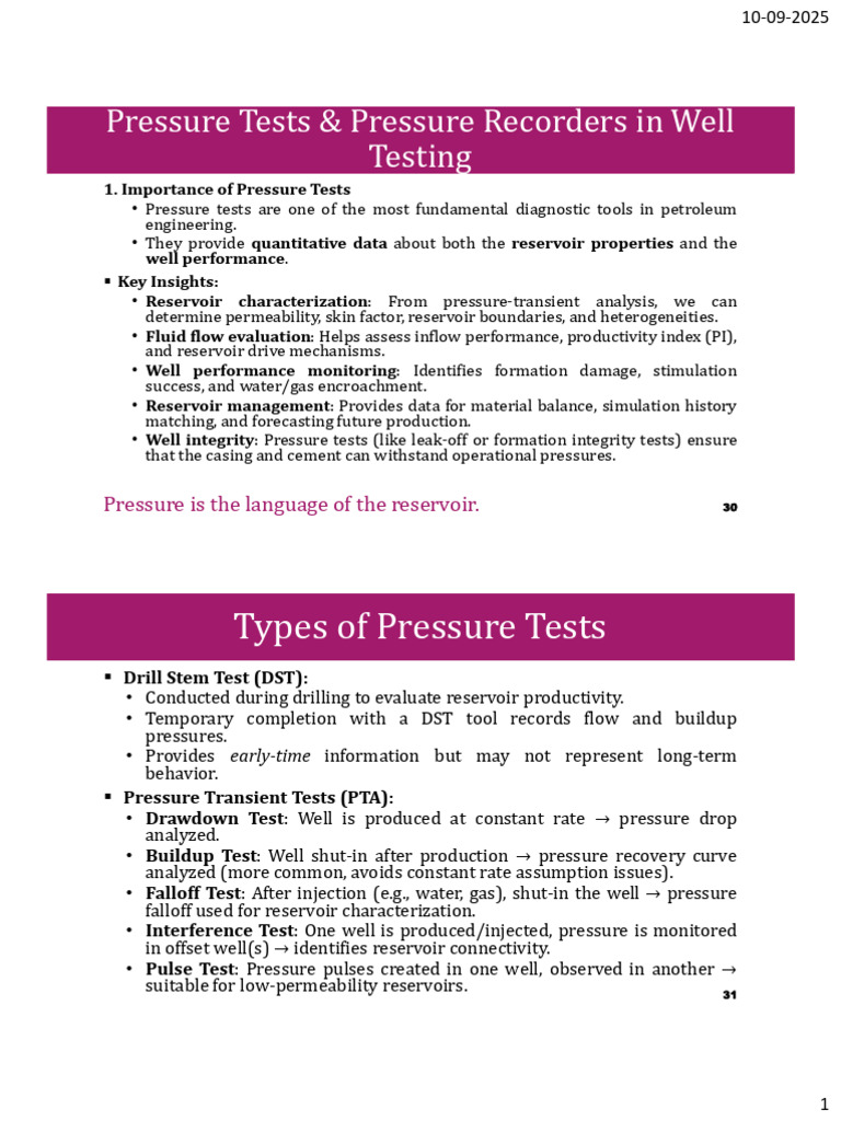 Pressure Tests & Recorders in Well Testing | PDF | Petroleum Reservoir ...