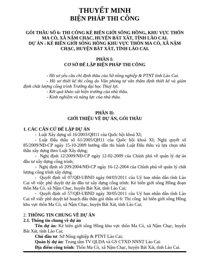 Thuyet Minh Bien Phap to Chuc Thi Cong | PDF