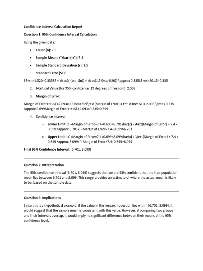 Confidence Interval Calculation Report | PDF