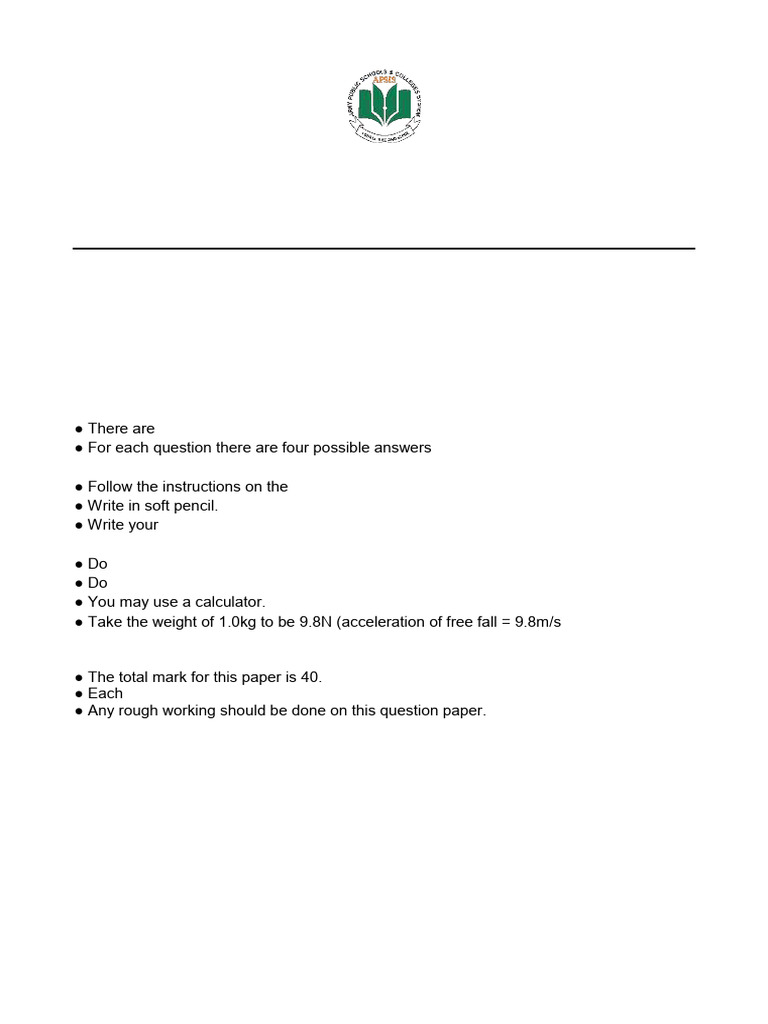 APSIS Physics Exam Paper December 2024 | PDF | Multiple Choice | Data ...