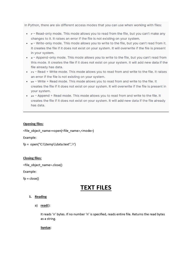 fileHandling-FunctionsOnly(syntax and examples) | PDF | Text File ...