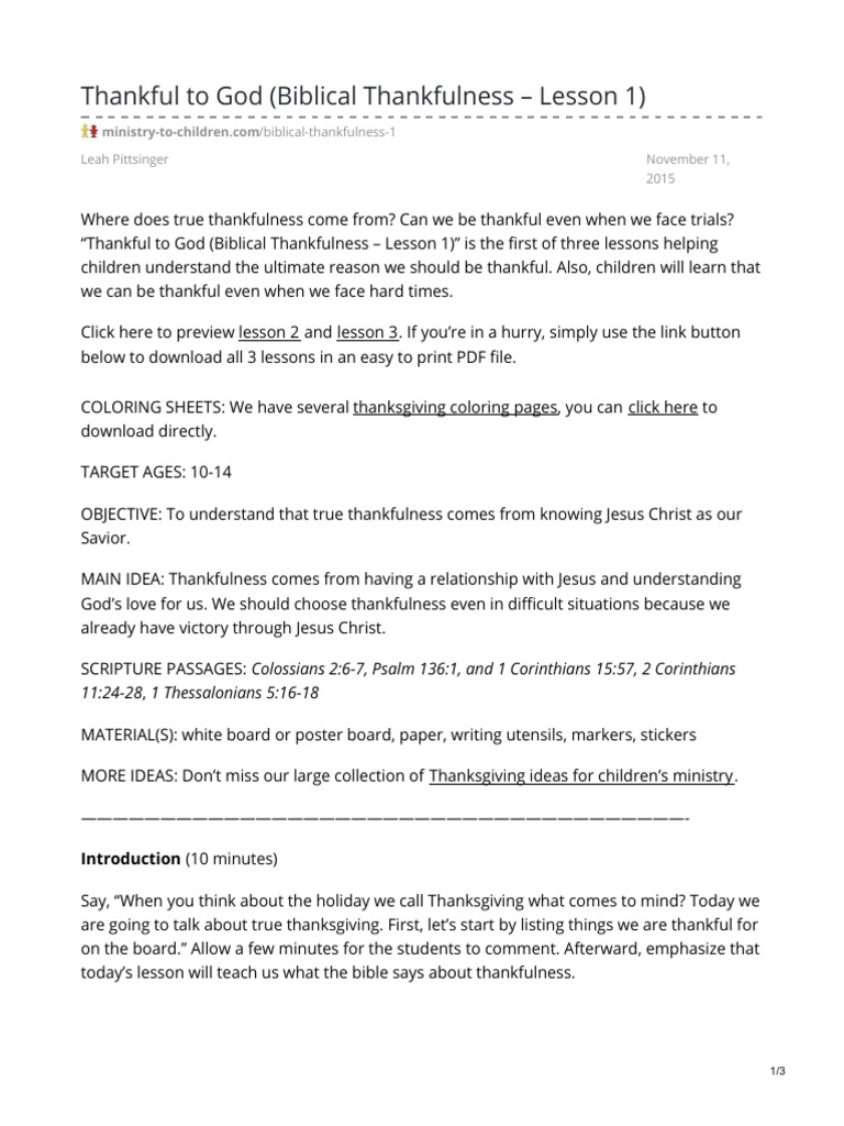 3 Lessons on Biblical Thankfulness (2) | PDF | Jesus | God In Christianity