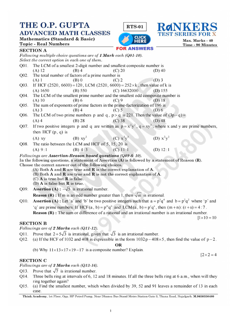 Rts-1-Real Numbers (O.p. Gupta) | PDF